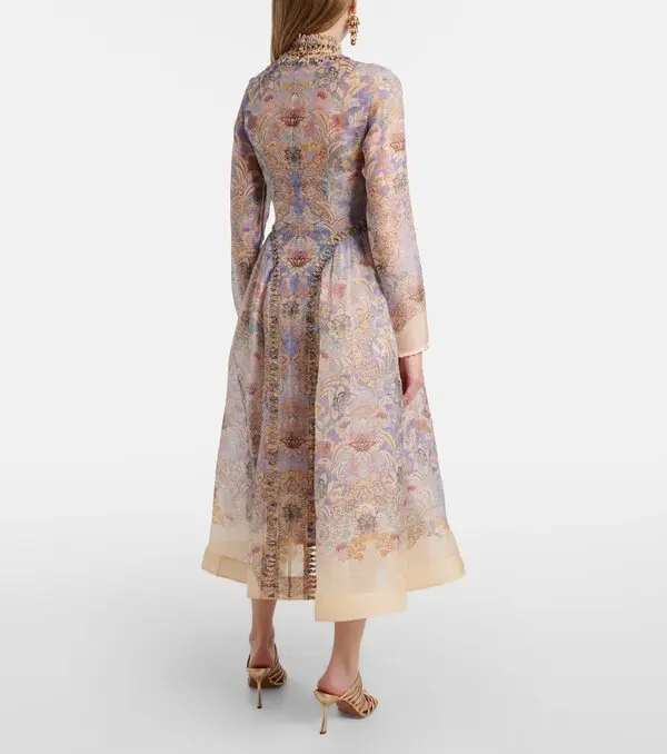Zimmermann Rebellion Linen And Silk Midi Dress - Multicoloured