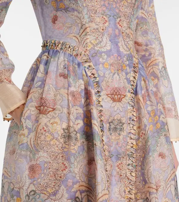 Zimmermann Rebellion Linen And Silk Midi Dress - Multicoloured