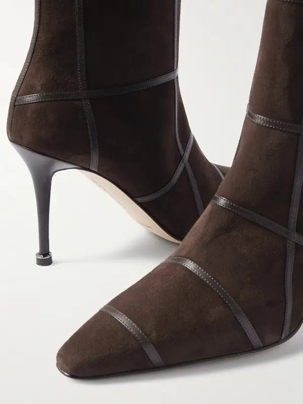 Manolo Blahnik Trulonapla 90 Leather-trimmed Suede Ankle Boots