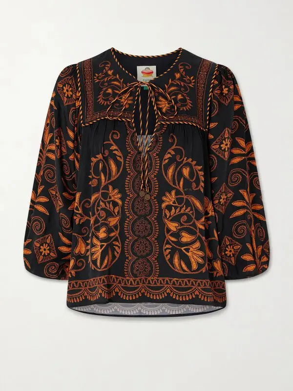 Farm Rio Cornely Ainika Printed Voile Blouse - Black