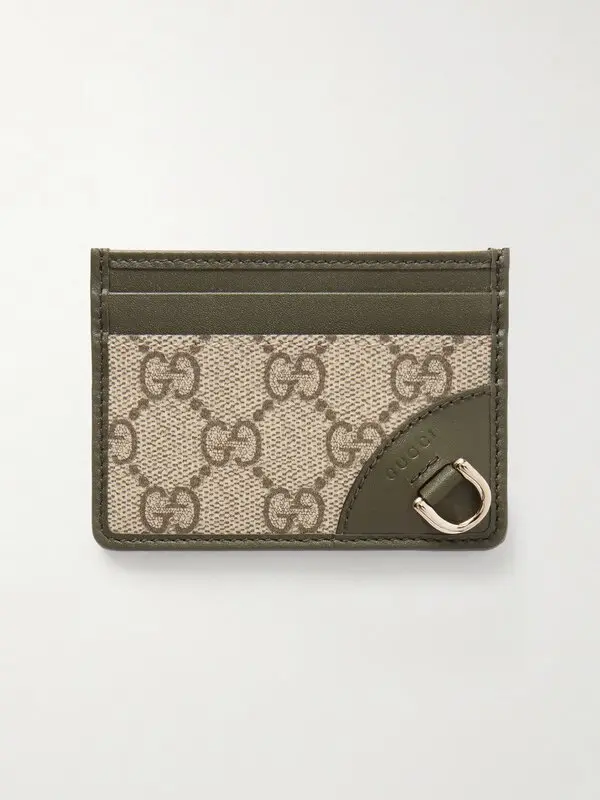 Gucci Gg Emblem Mini Printed Coated-canvas And Leather Cardholder - Green