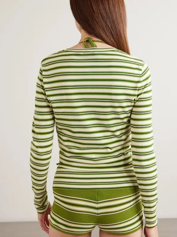 Faithfull The Brand Cinta Striped Cotton-blend Cardigan - Green