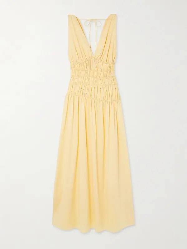 Faithfull The Brand Saja Tie-Detailed Ruched Maxi Dress - Yellow |  Editorialist