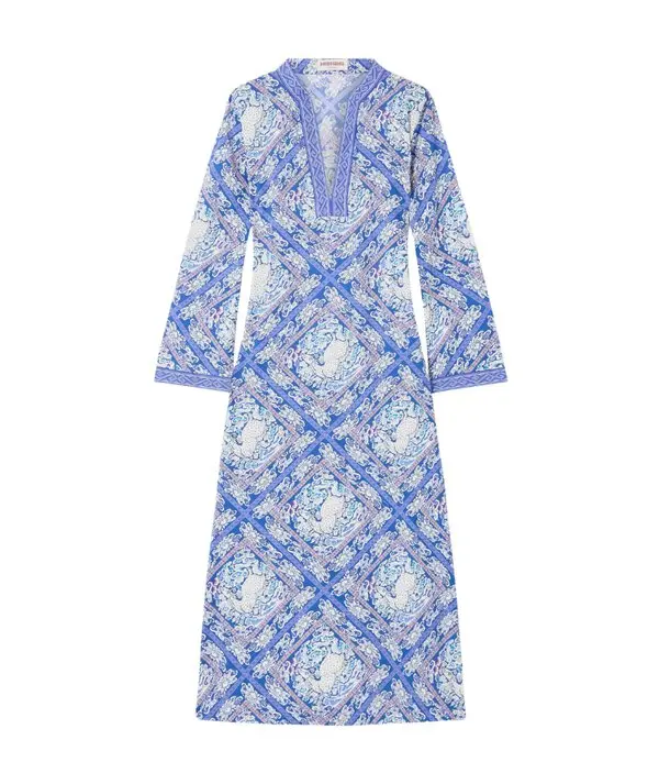 EMPORIO SIRENUSE Giada Printed Cotton-voile Cover-up - Blue