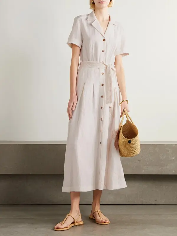 Emporio Sirenuse Daria Embroidered Linen-blend Midi Dress - White
