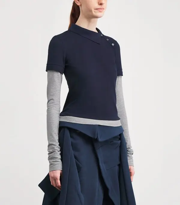 A.W.A.K.E. Mode Cotton Asymmetric Double Polo Shirt