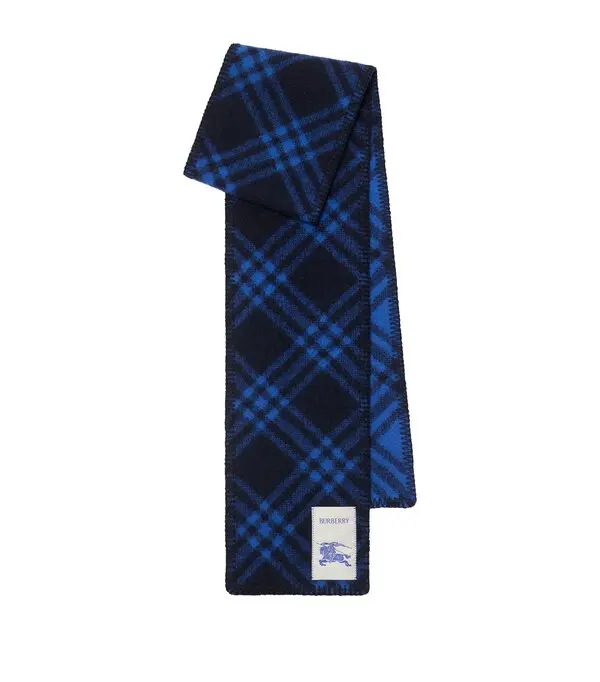 Burberry Narrow Wool Check Scarf - Blue