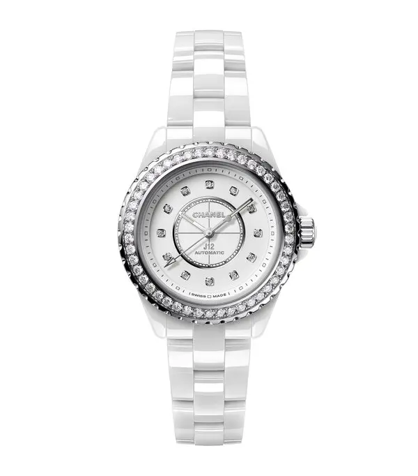 Chanel Ceramic, Steel And Diamond J12 Calibre 12.2 Watch - White