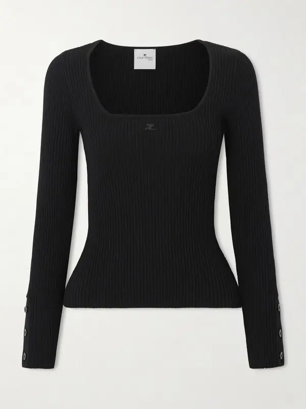 COURREGES Embroidered Ribbed-knit Top