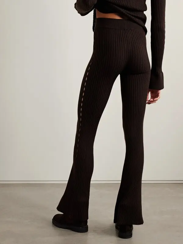 Cordova Savoie Ribbed Pointelle-knit Merino Wool Flared Pants