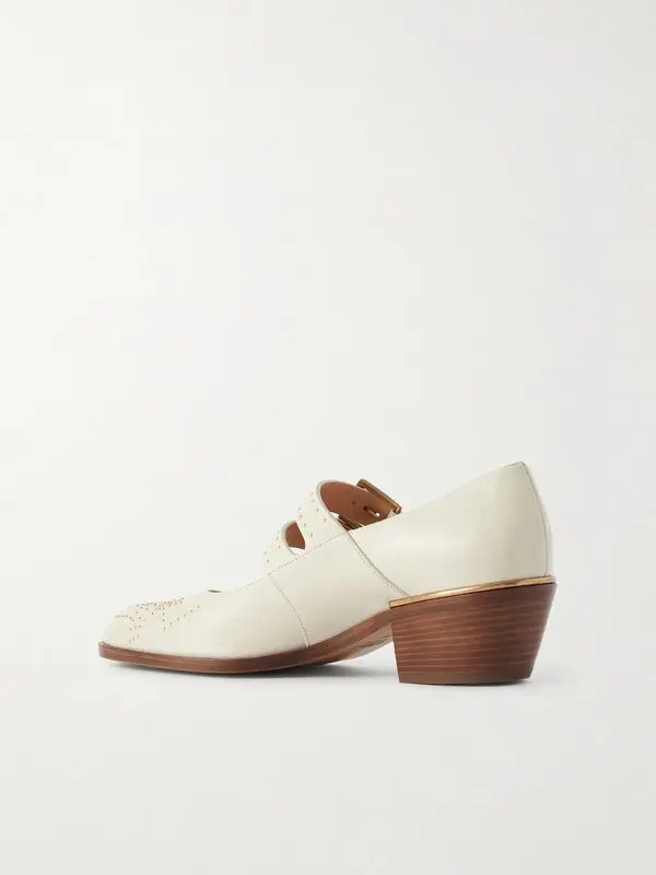 Chloé Susan Studded Textured-leather Mary Jane Pumps - Neutrals