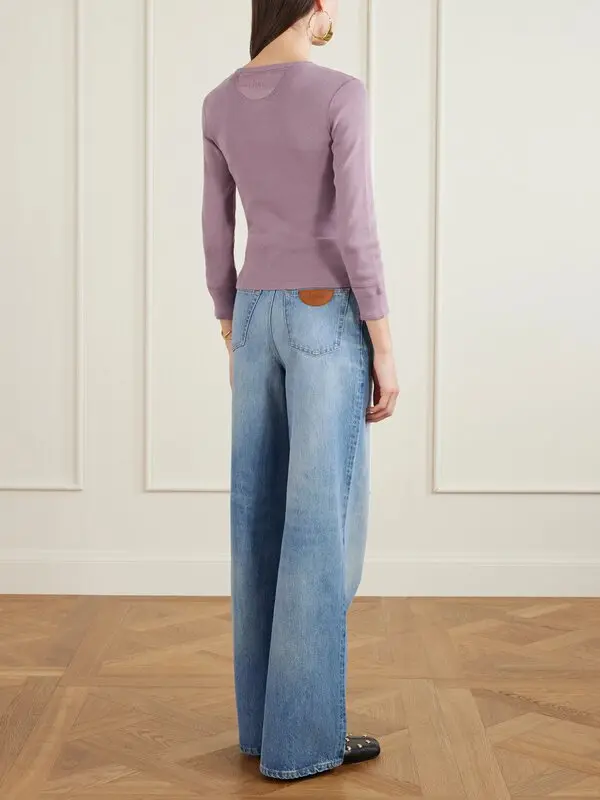 Chloé Ribbed Organic Cotton-jersey Henley Top - Pink