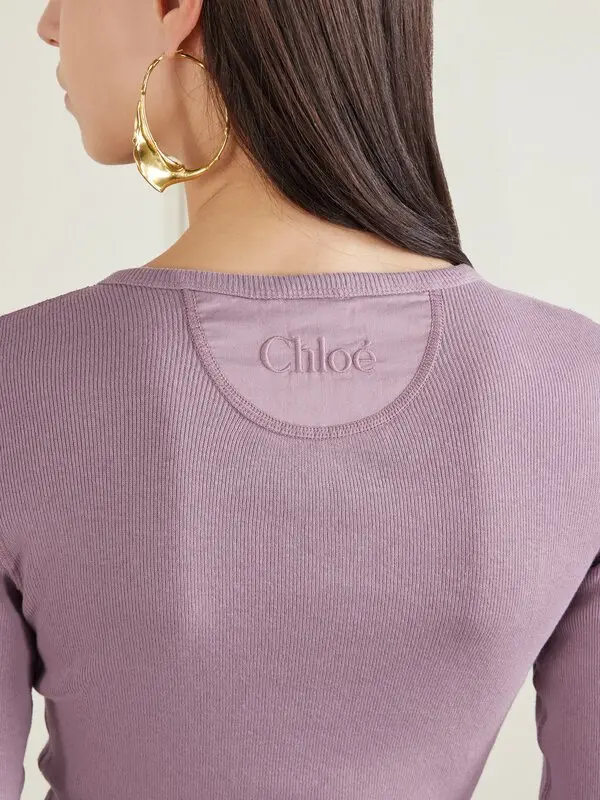 Chloé Ribbed Organic Cotton-jersey Henley Top - Pink