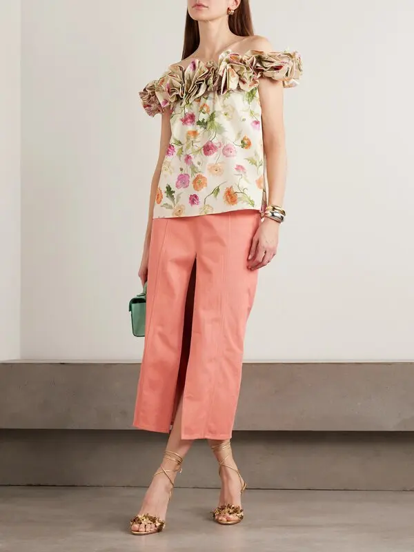 Carolina Herrera Off-the-shoulder Ruffled Floral-print Top - Multi
