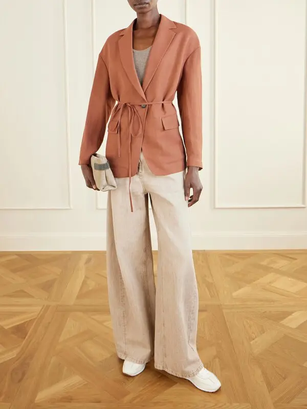 Brunello Cucinelli Embellished Belted Twill Wrap Jacket