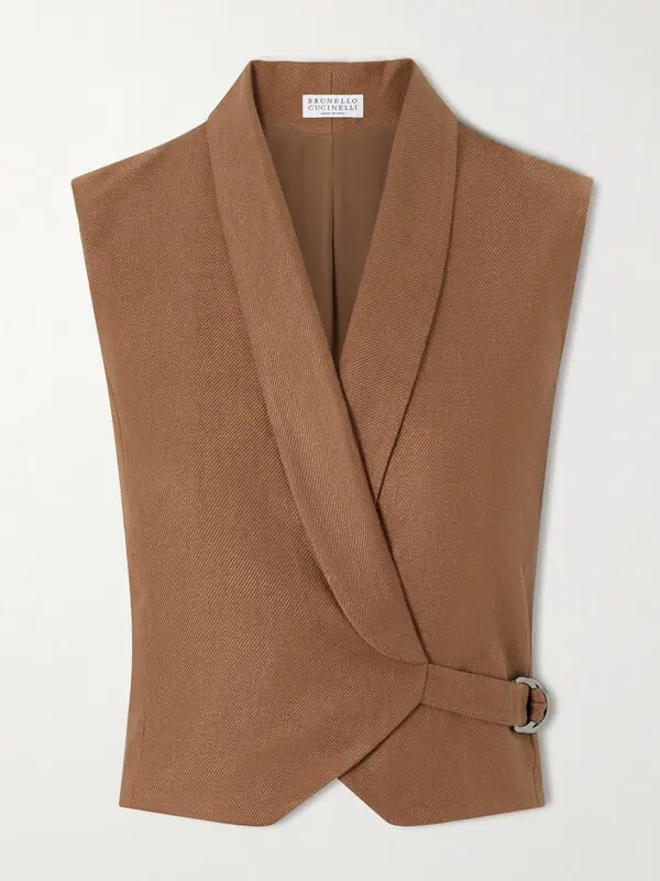 Brunello Cucinelli Linen-twill Wrap Vest - Brown