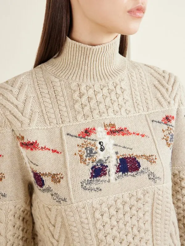 Burberry Cable-knit Jacquard Wool And Cashmere-blend Turtleneck Sweater