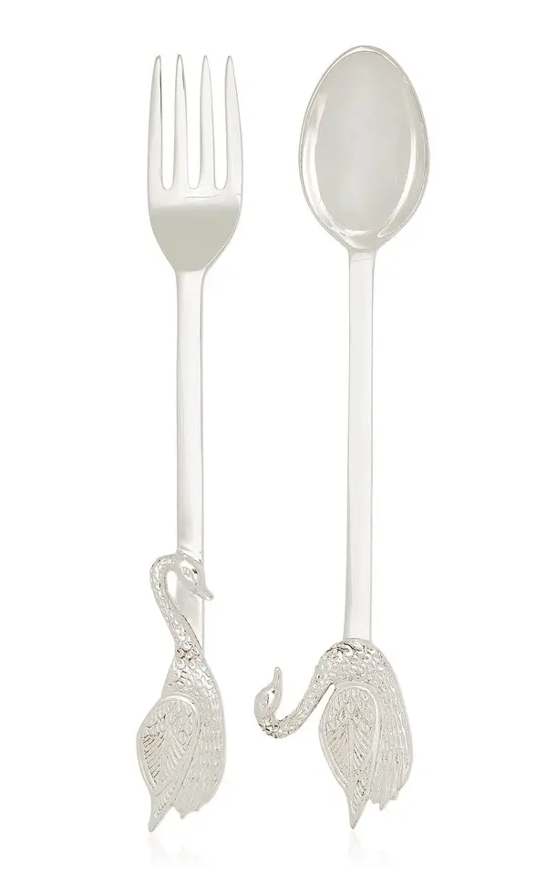 MODA DOMUS Swan -plated Serving Spoon And Fork - Silver