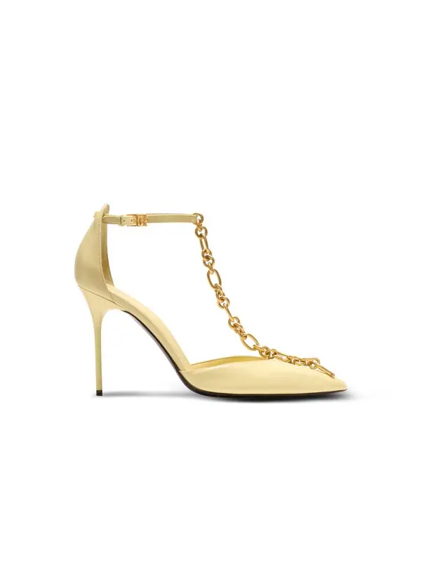 Balmain Sync Shiny Lambskin Stilettos - Yellow