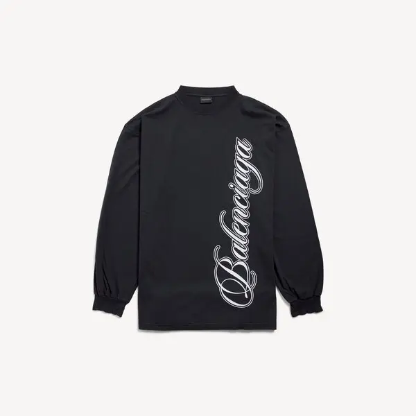 Balenciaga Cursive Long Sleeve Large Fit T-shirt - Black