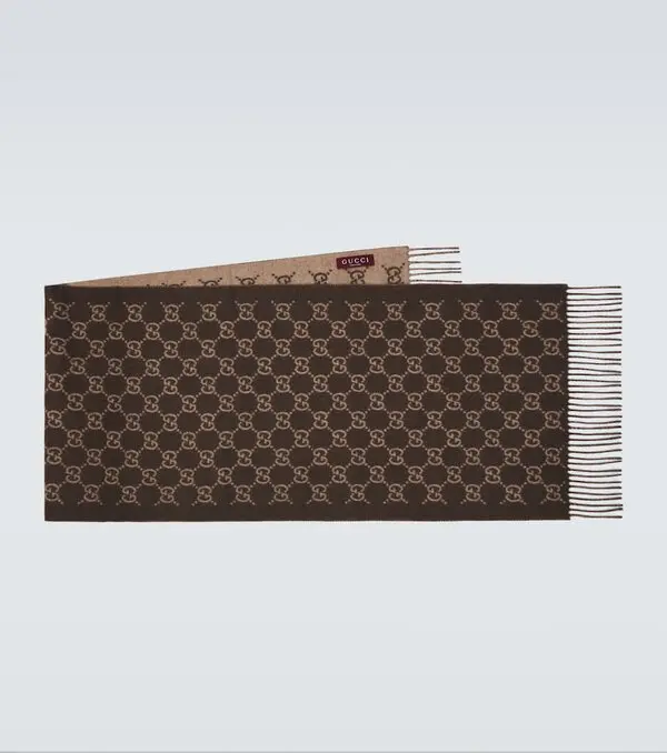 Gucci Gg Fringed Cashmere Scarf - Brown