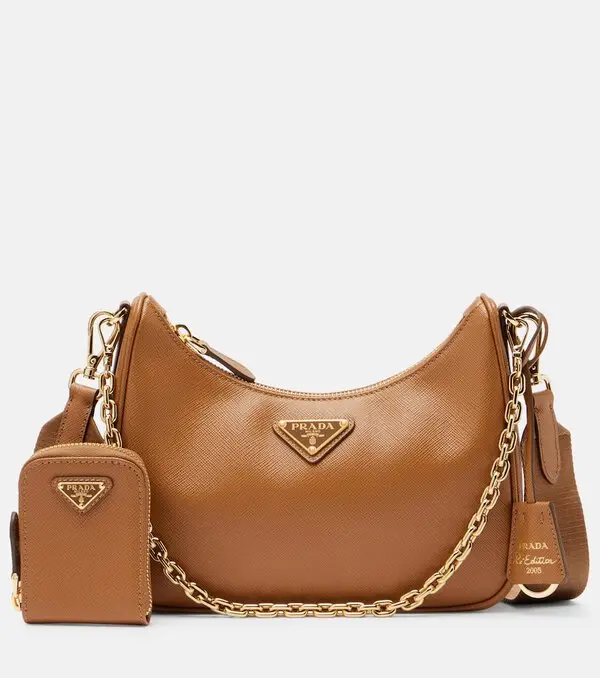 Prada Re-edition 2005 Small Leather Shoulder Bag - Beige