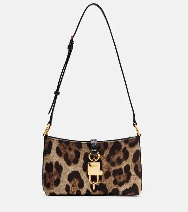 Dolce & Gabbana Leopard-print Canvas Shoulder Bag With Push-lock Fastening - Brown