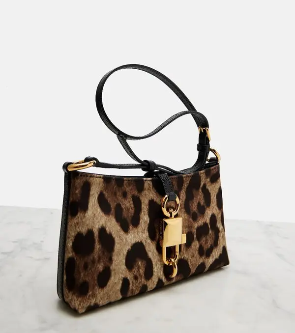 Dolce & Gabbana Leopard-print Canvas Shoulder Bag With Push-lock Fastening - Brown