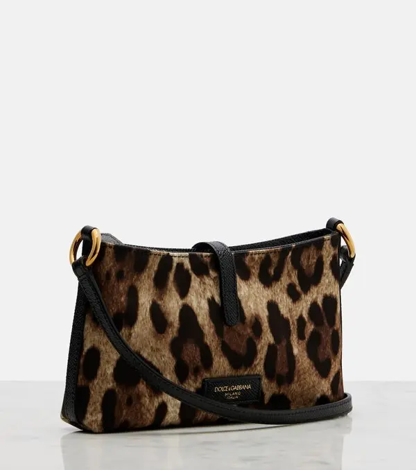 Dolce & Gabbana Leopard-print Canvas Shoulder Bag With Push-lock Fastening - Brown