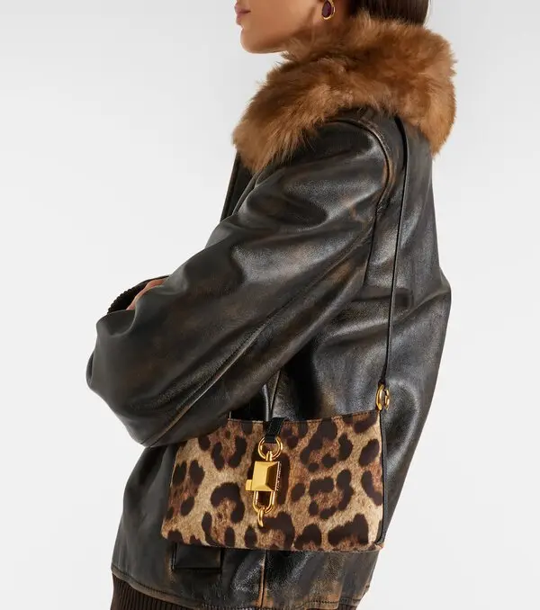 Dolce & Gabbana Leopard-print Canvas Shoulder Bag With Push-lock Fastening - Brown
