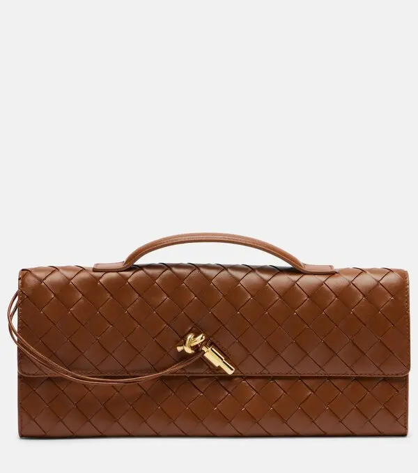 Bottega Veneta Intrecciato Leather Clutch - Brown