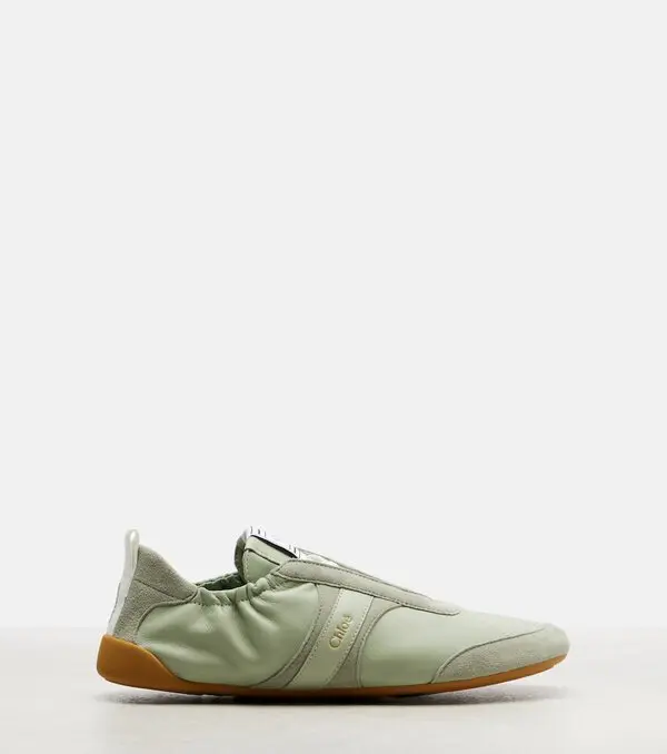 Chloé Kick Leather-trimmed Sneakers - Green