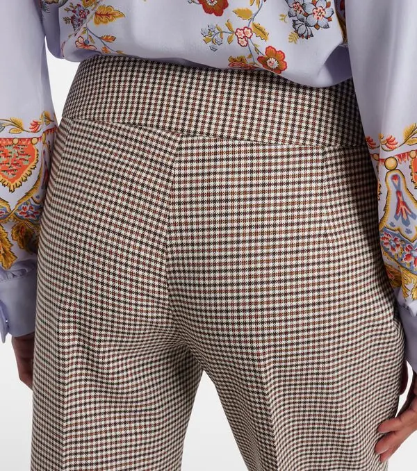 Etro Checked Wool-blend Cropped Flared Pants
