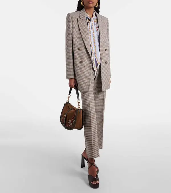 Etro Checked Wool-blend Cropped Flared Pants