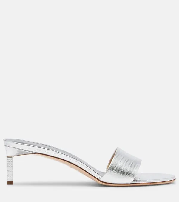 TOM FORD 55 Metallic Leather Mules - Silver