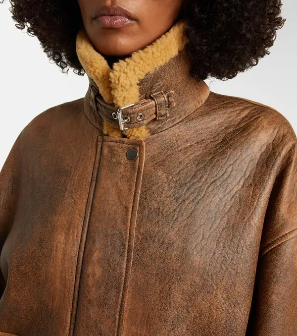 Khaite Sandor Shearling-trimmed Leather Jacket - Brown