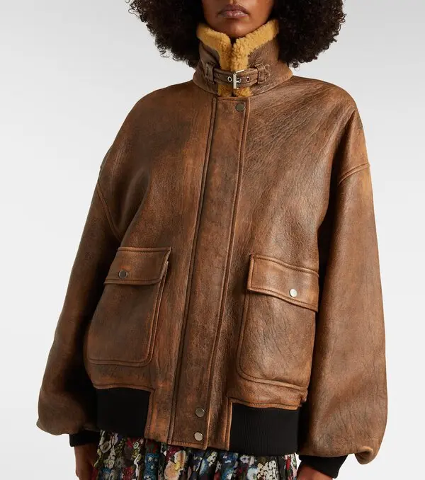 Khaite Sandor Shearling-trimmed Leather Jacket - Brown