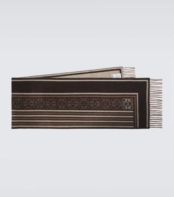 Loewe Anagram Wool And Cashmere Jacquard Scarf - Brown