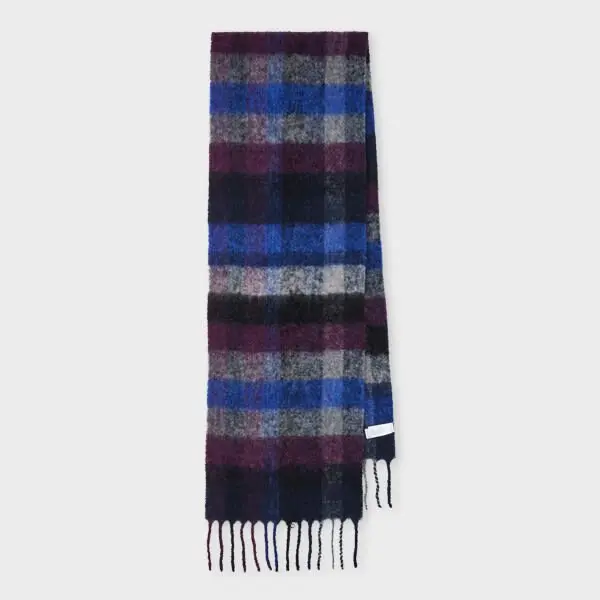 Paul Smith Navy Merino Wool Check Scarf - Blue