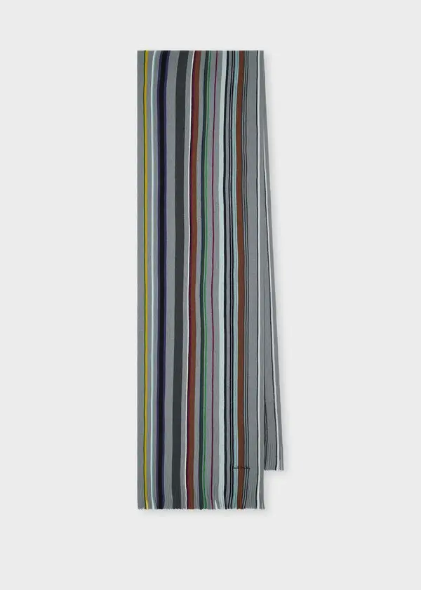 Paul Smith Merino Wool Stripe Scarf - Grey