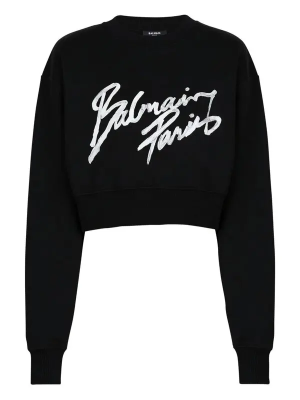 Balmain Logo Cropped Sweatshirt - Black