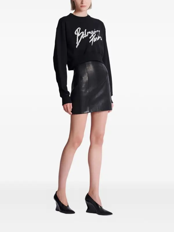 Balmain Logo Cropped Sweatshirt - Black