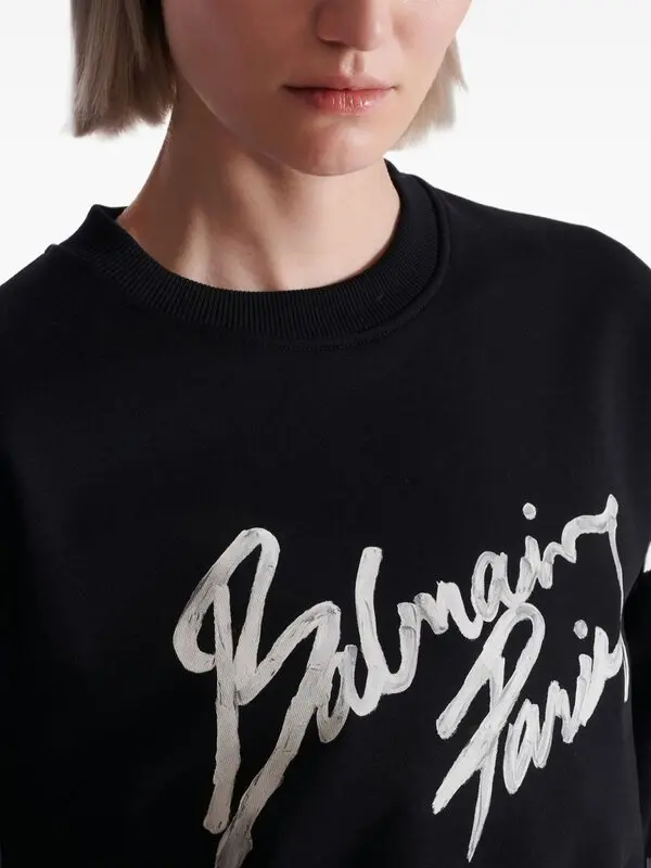 Balmain Logo Cropped Sweatshirt - Black
