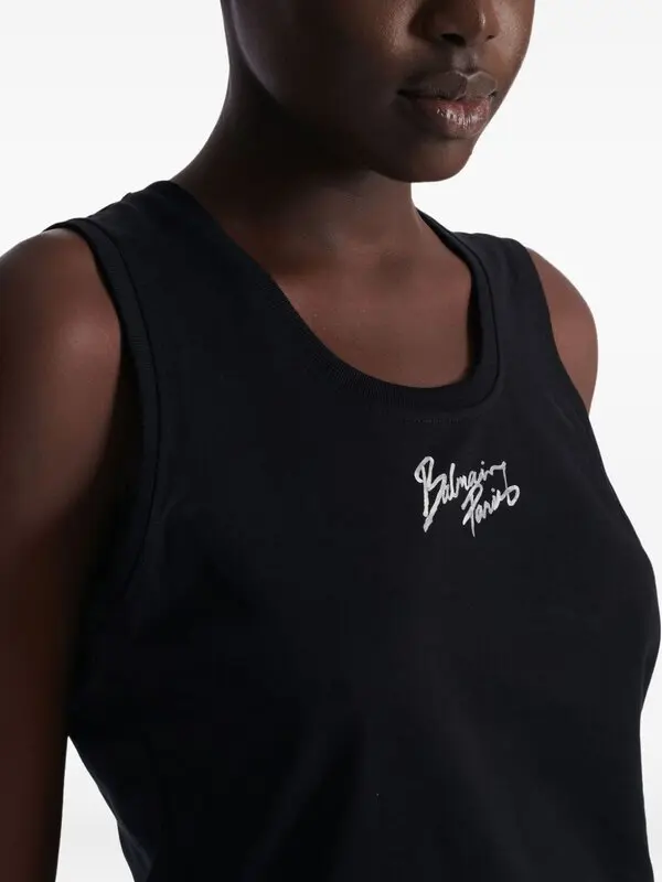 Balmain Logo Cotton Tank Top - Black