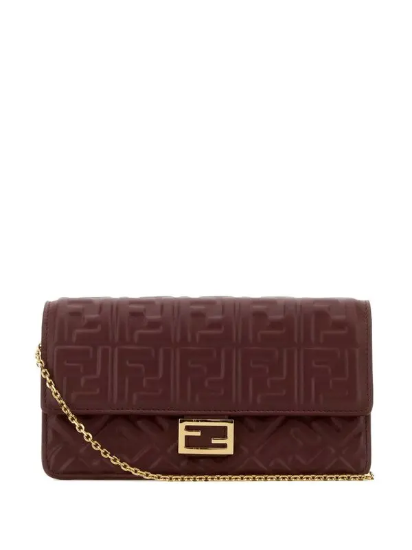 Fendi Bagette Leather Wallet On Chain - Red