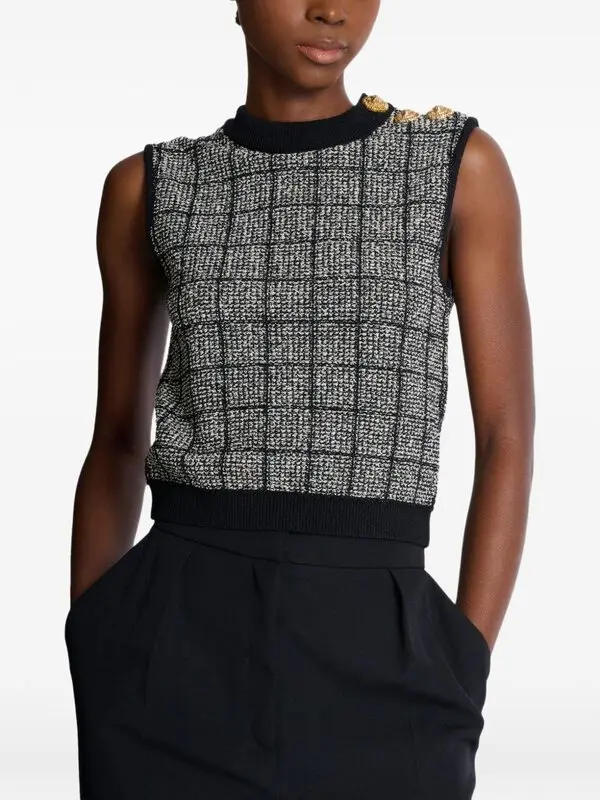 Balmain Tweed Tank Top - Black