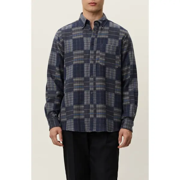 LES DEUX Kent Patchwork Check Button-down Shirt