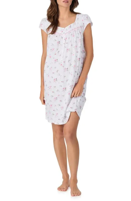 Eileen West Floral Cap Sleeve Short Cotton Nightgown - Pink Bouquet