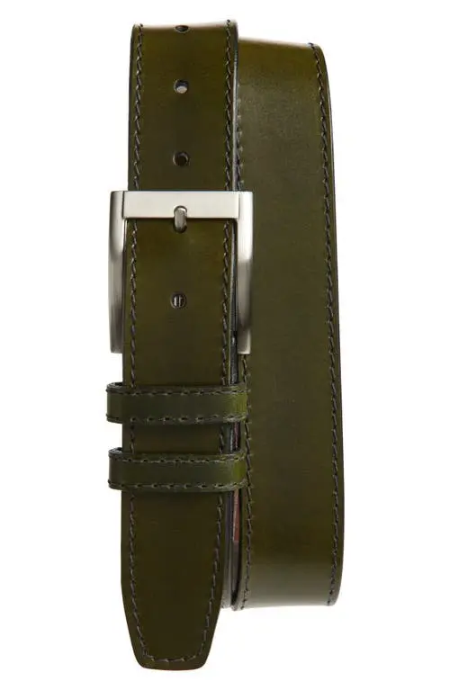 Torino Slab Stitched Leather Belt - Kelly Green