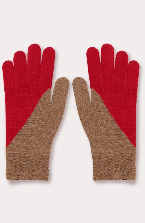 SEYMOURE Merino Wool Tech Gallery Colorblock Gloves - Heather Taupe/heather Red